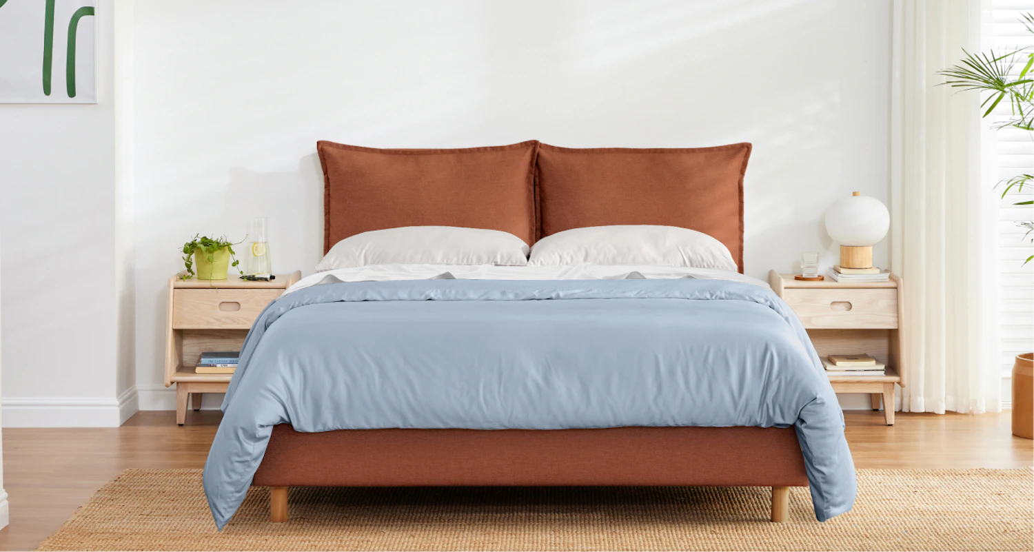 (Rust) Queen Size Sierra Cushioned Bed Frame | King, Queen & Double | Ecosa