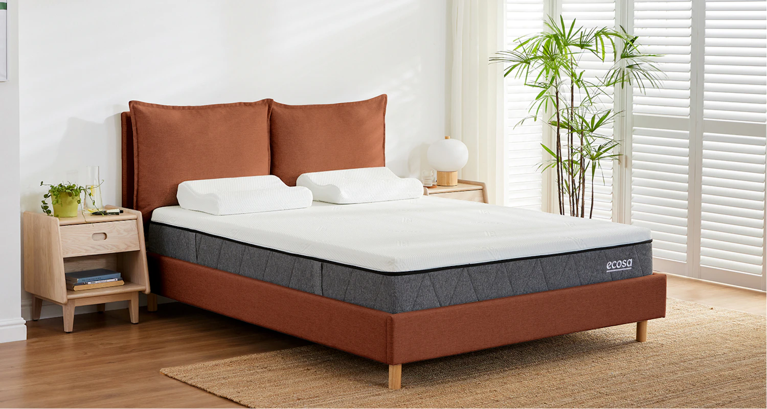 (Rust) Queen Size Sierra Cushioned Bed Frame | King, Queen & Double | Ecosa